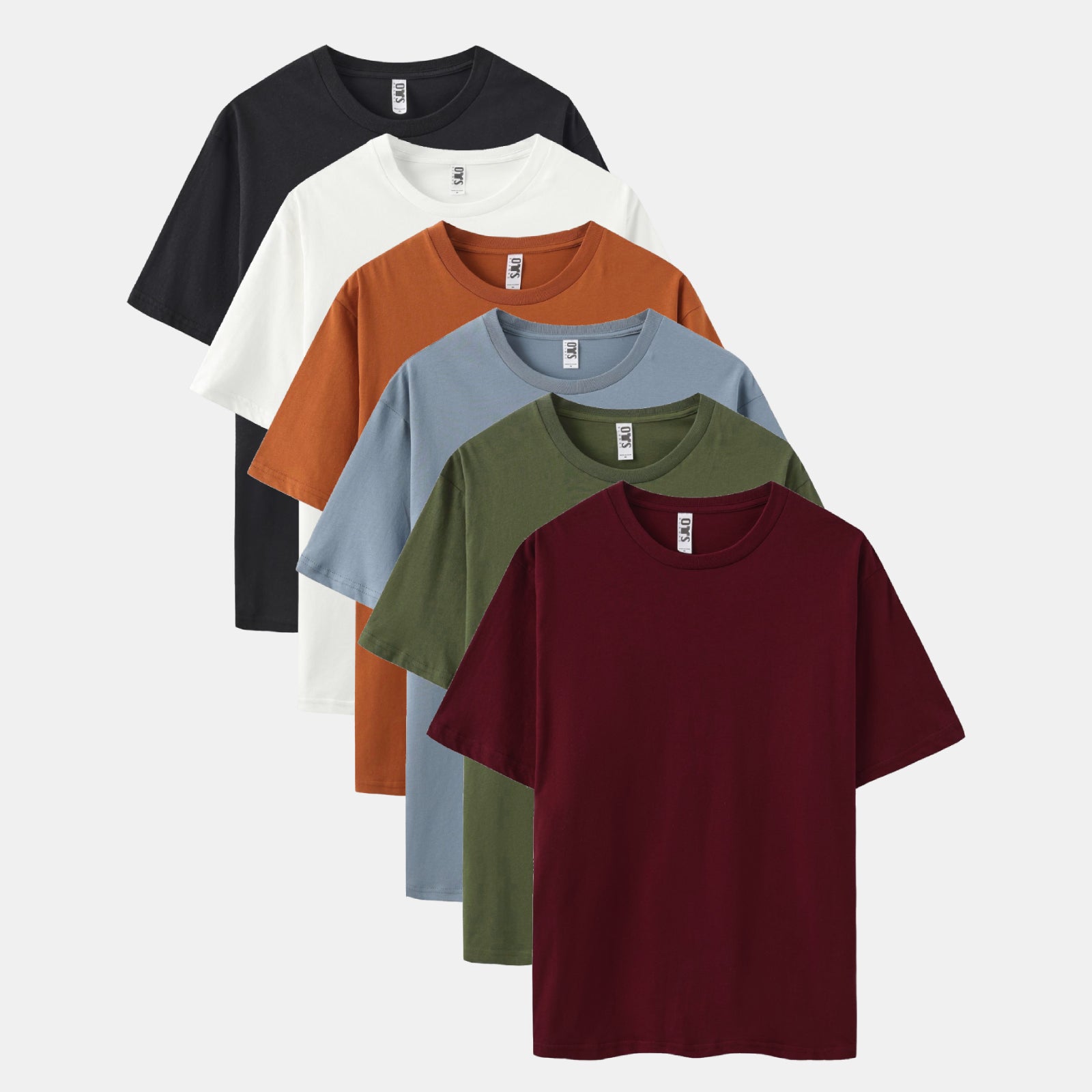 Unisex Solid 6-Pack Crew Neck（Tuscan/Faded Peach/Beach/Metal/Ripple Bl ...
